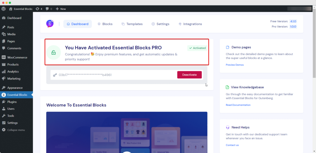 How To Activate License Key For Essential Blocks PRO? - Essential Blocks