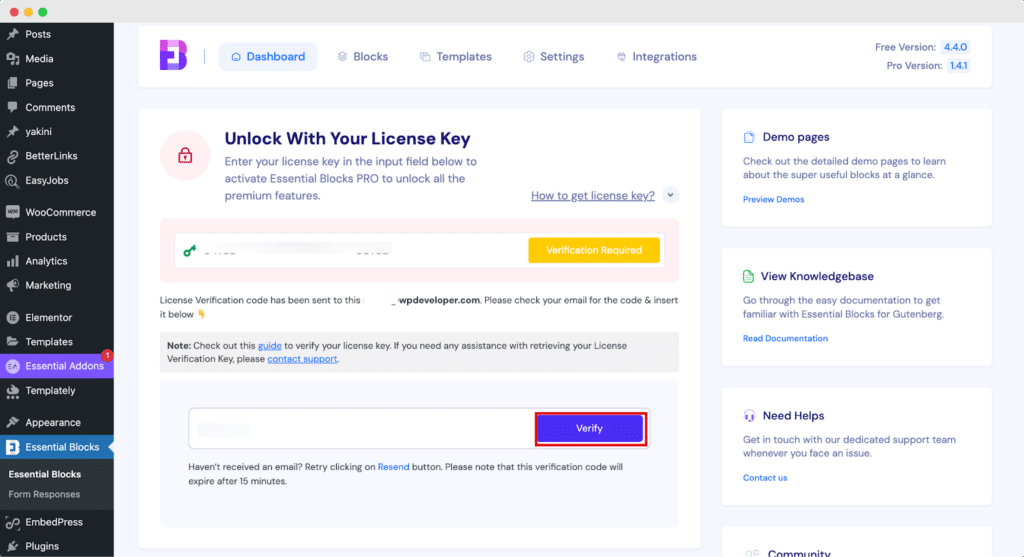 How To Verify Essential Blocks PRO License Key To Authentic ...